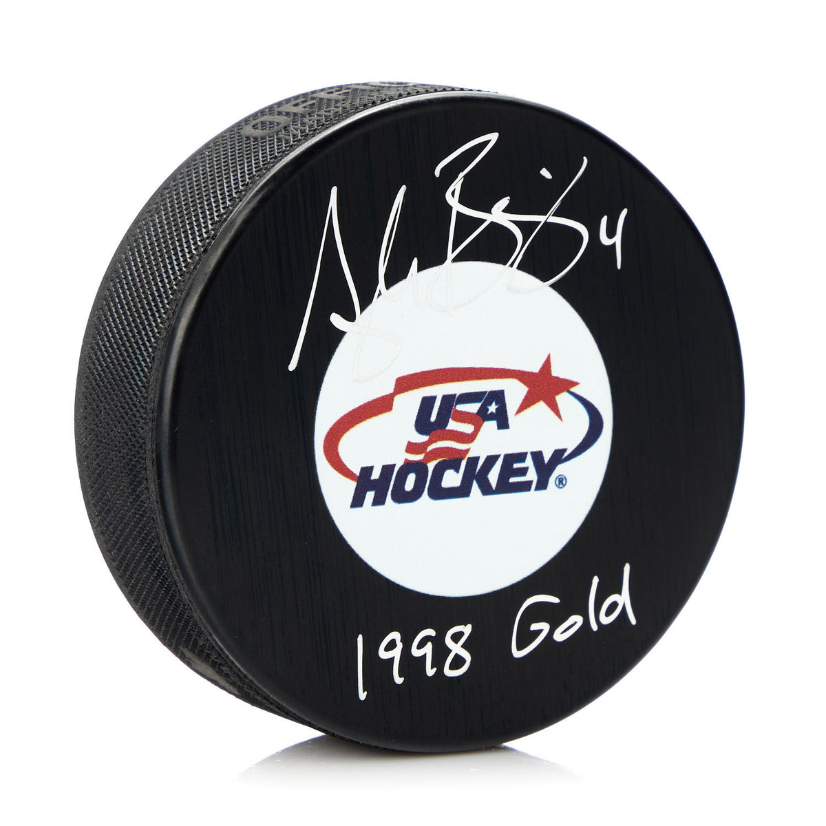 AJ Sports | Angela Ruggiero Signed Team USA Hockey Puck with 1998 Gold Note