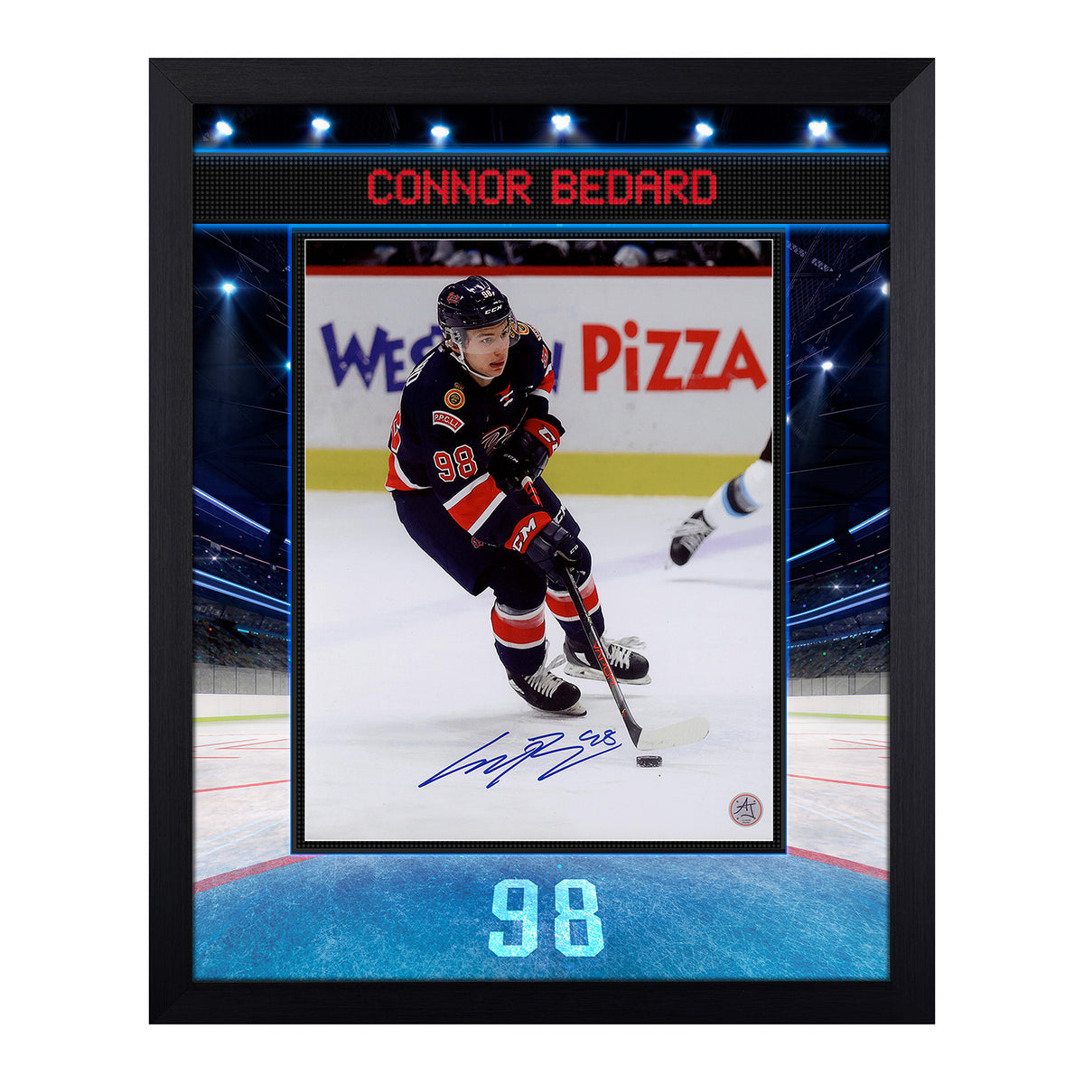 AJ Sports | Connor Bedard Autographed Regina Pats Ribbon Board 19x23 Frame