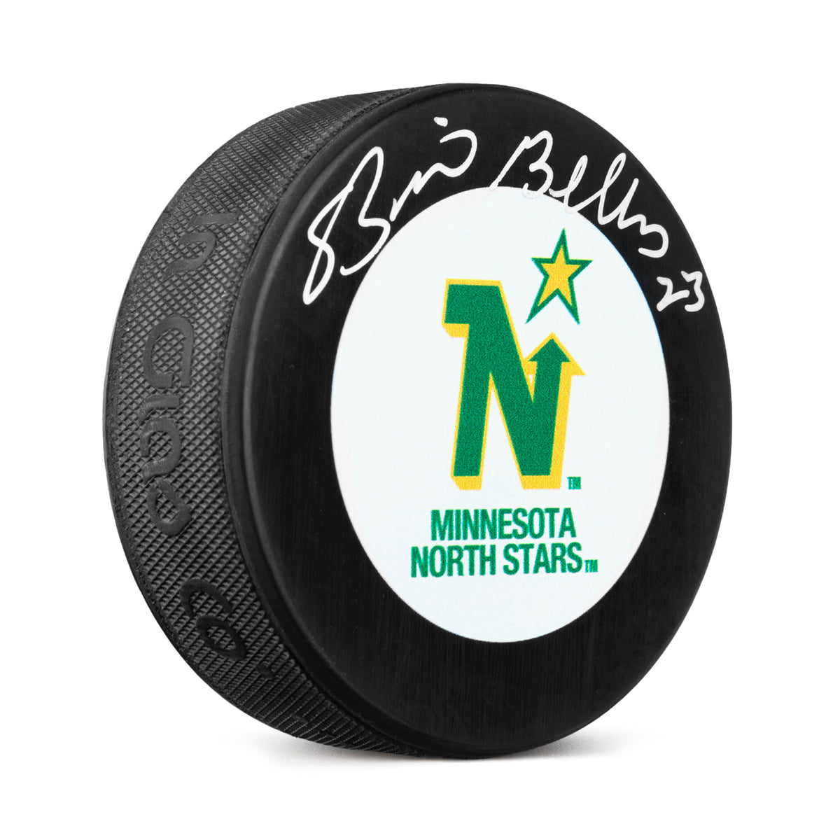 AJ Sports | Brian Bellows Autographed Minnesota North Stars Retro Logo Puck