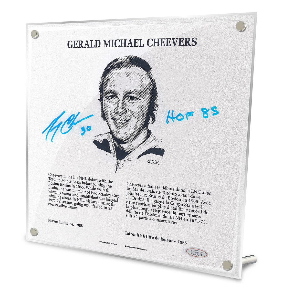 AJ Sports | Gerry Cheevers Signed Replica Hockey Hall of Fame Plaque ...