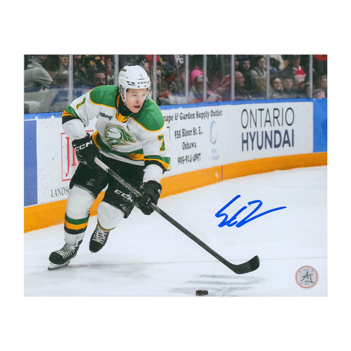 AJ Sports | Easton Cowan Autographed London Knights Puck Rush 8x10 Photo