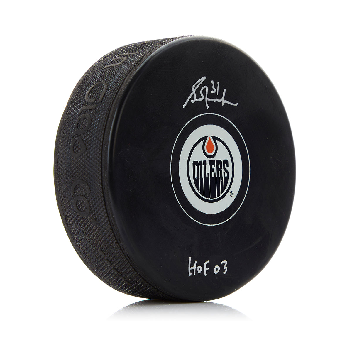 AJ Sports | Grant Fuhr Signed Edmonton Oilers Hockey Puck with HOF Note