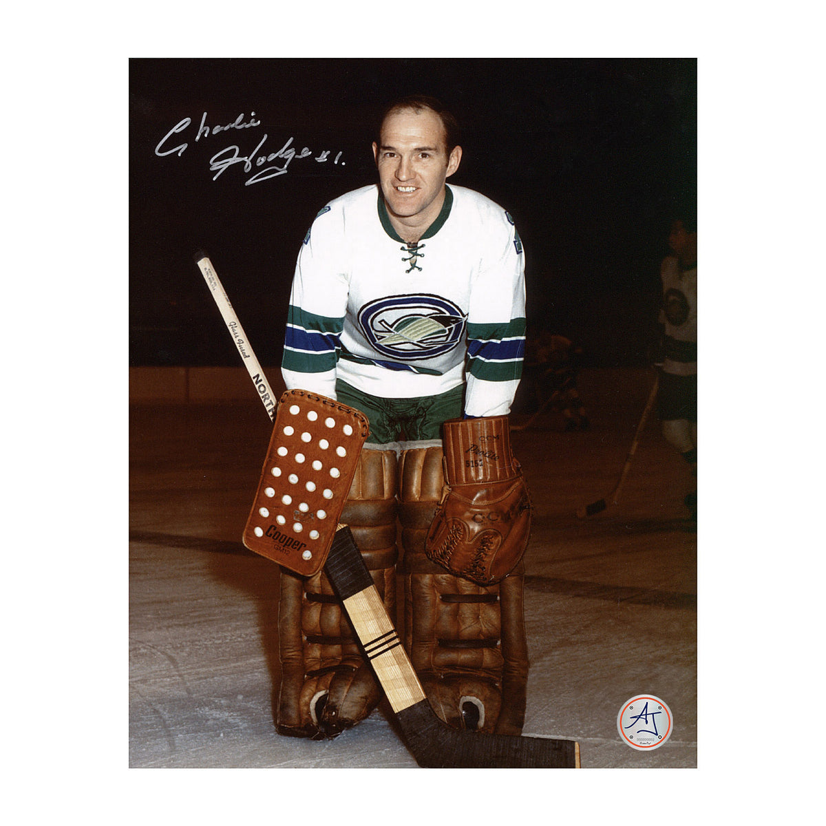 AJ Sports | Charlie Hodge Oakland Seals Autographed Goalie 8x10 Photo