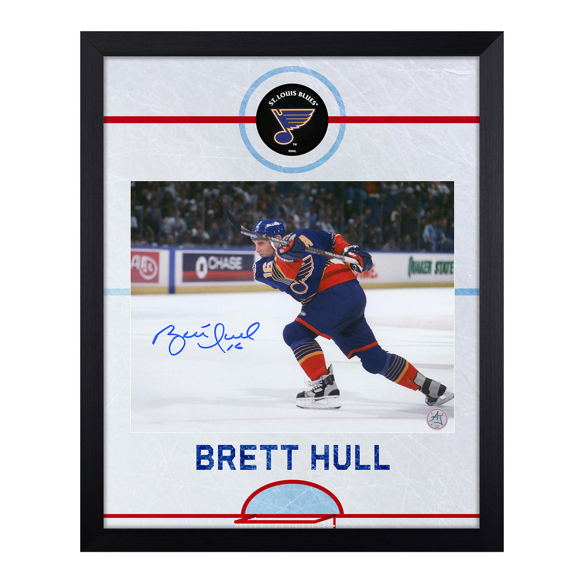 AJ Sports | Brett Hull Autographed St Louis Blues Graphic Rink 19x23 Frame