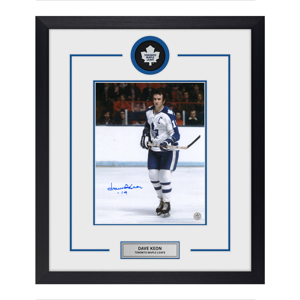 AJ Sports | Dave Keon Signed Toronto Maple Leafs Puck Logo 23x27 Frame