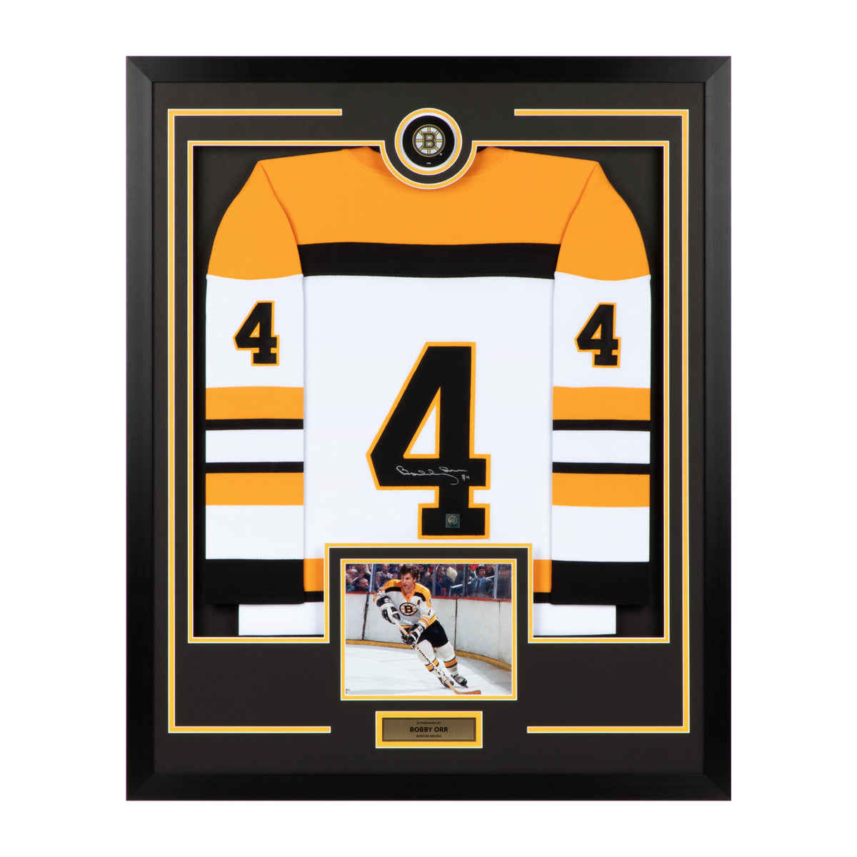AJ Sports | Bobby Orr Signed Boston Bruins Puck Logo 36x44 Jersey Frame