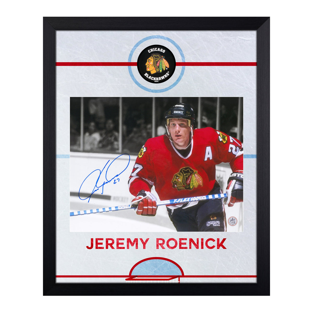 AJ Sports | Jeremy Roenick Signed Chicago Blackhawks Graphic Rink 19x23 ...