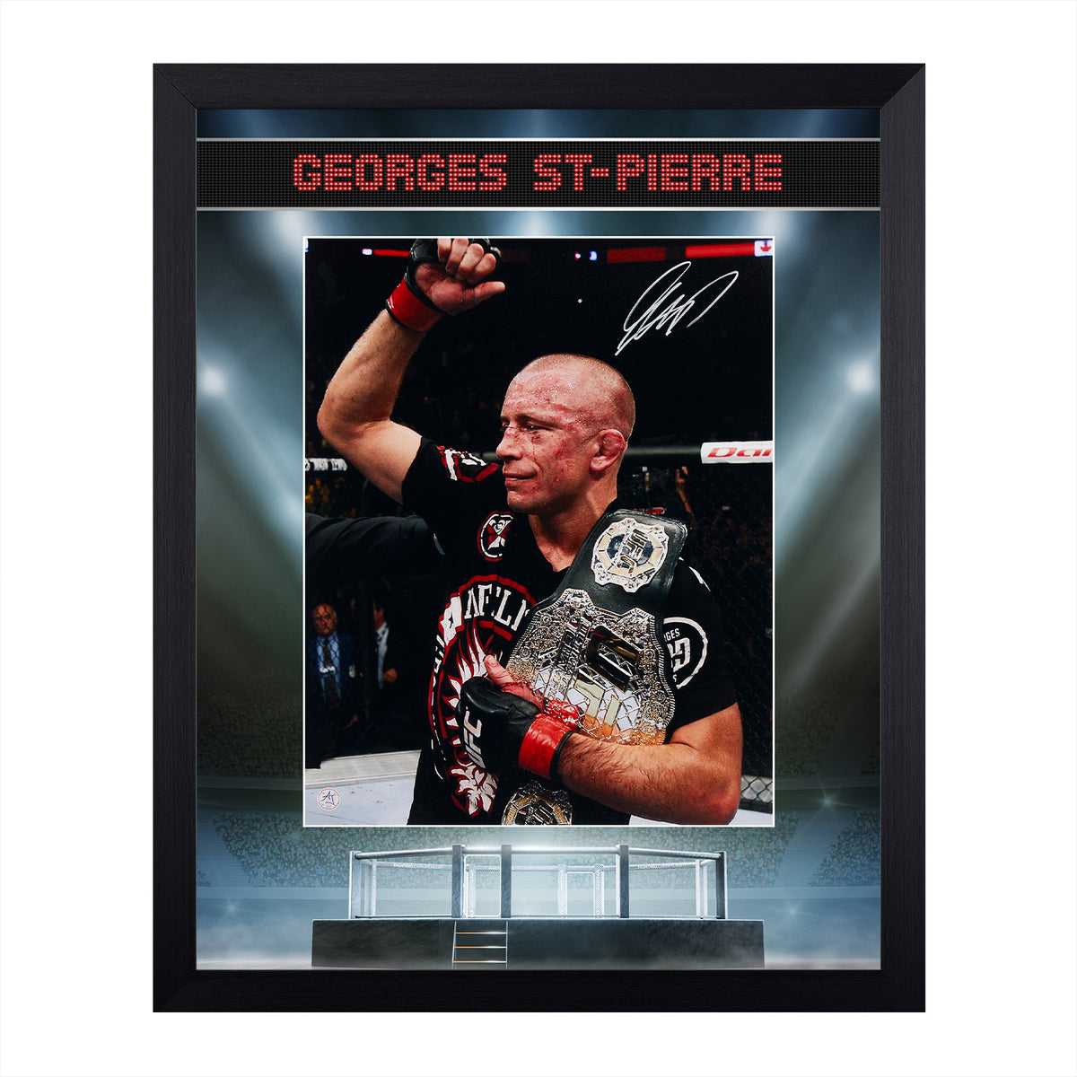 AJ Sports | Georges St-Pierre Signed UFC Champion Octagon 26x32 Frame