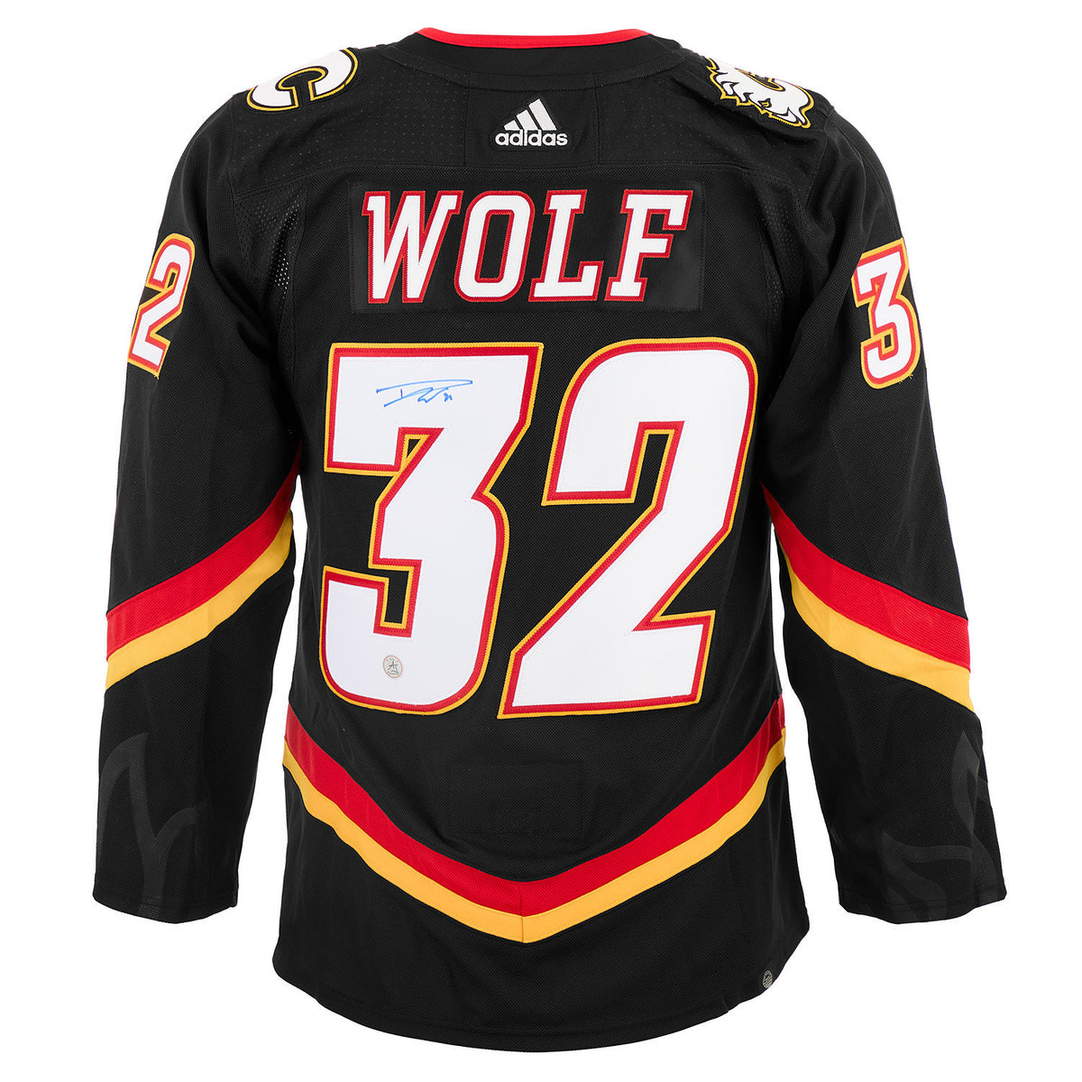 AJ Sports | Dustin Wolf Autographed Calgary Flames Alt Blasty adidas Jersey