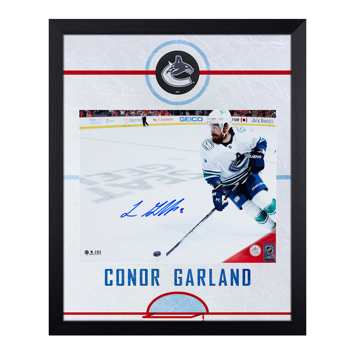 AJ Sports | Conor Garland Signed Vancouver Canucks Graphic Rink 19x23 Frame
