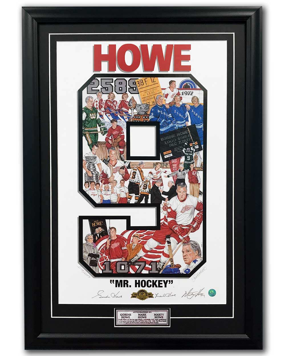 AJ Sports | Gordie, Mark and Marty Howe Family Signed Mr Hockey Art ...