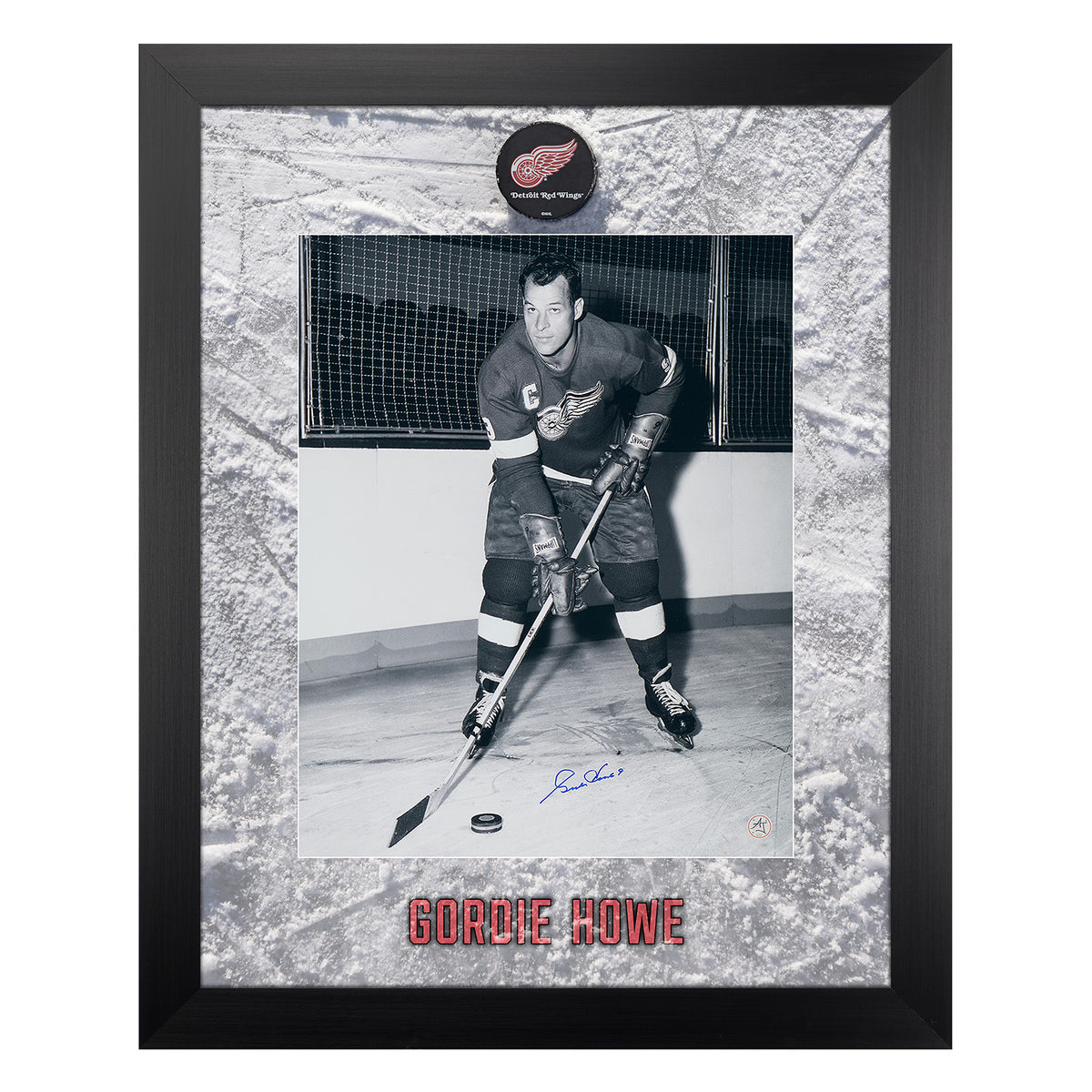 AJ Sports | Gordie Howe Signed Detroit Red Wings Etched Ice 26x32 Frame