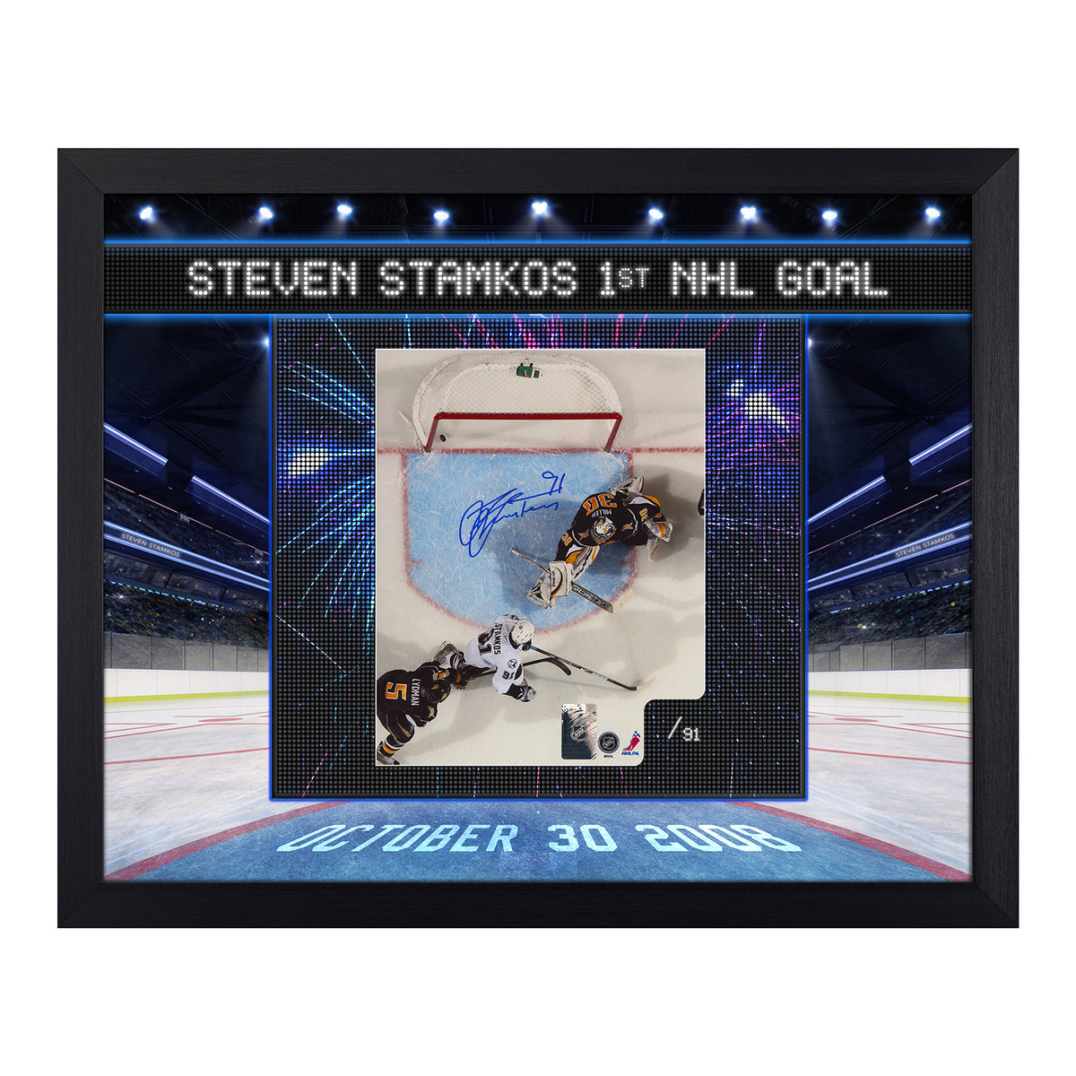 AJ Sports | Steven Stamkos Signed Tampa Bay Lightning 1st Goal Graphic 19x23 Frame #/91